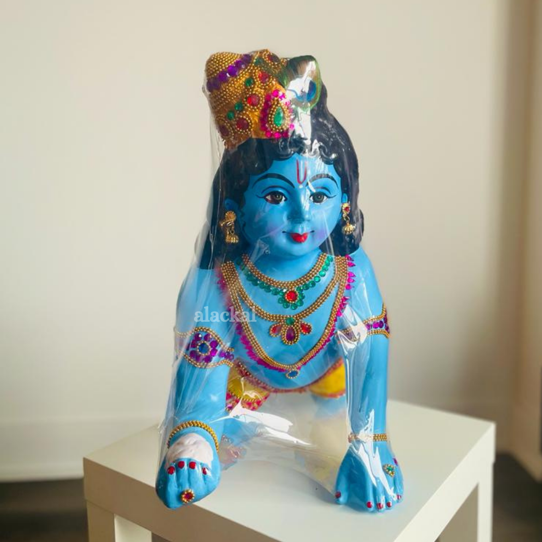Graceful Reverence: Blue Fiber Laddu Gopal Figurine from Alackal Bell ...