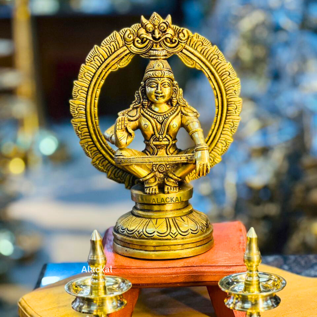 BRASS SABARIMALA SWAMI AYYAPPA IDOL WITH PRABHAVALI | AYYAPPA VIGRAHAM ...