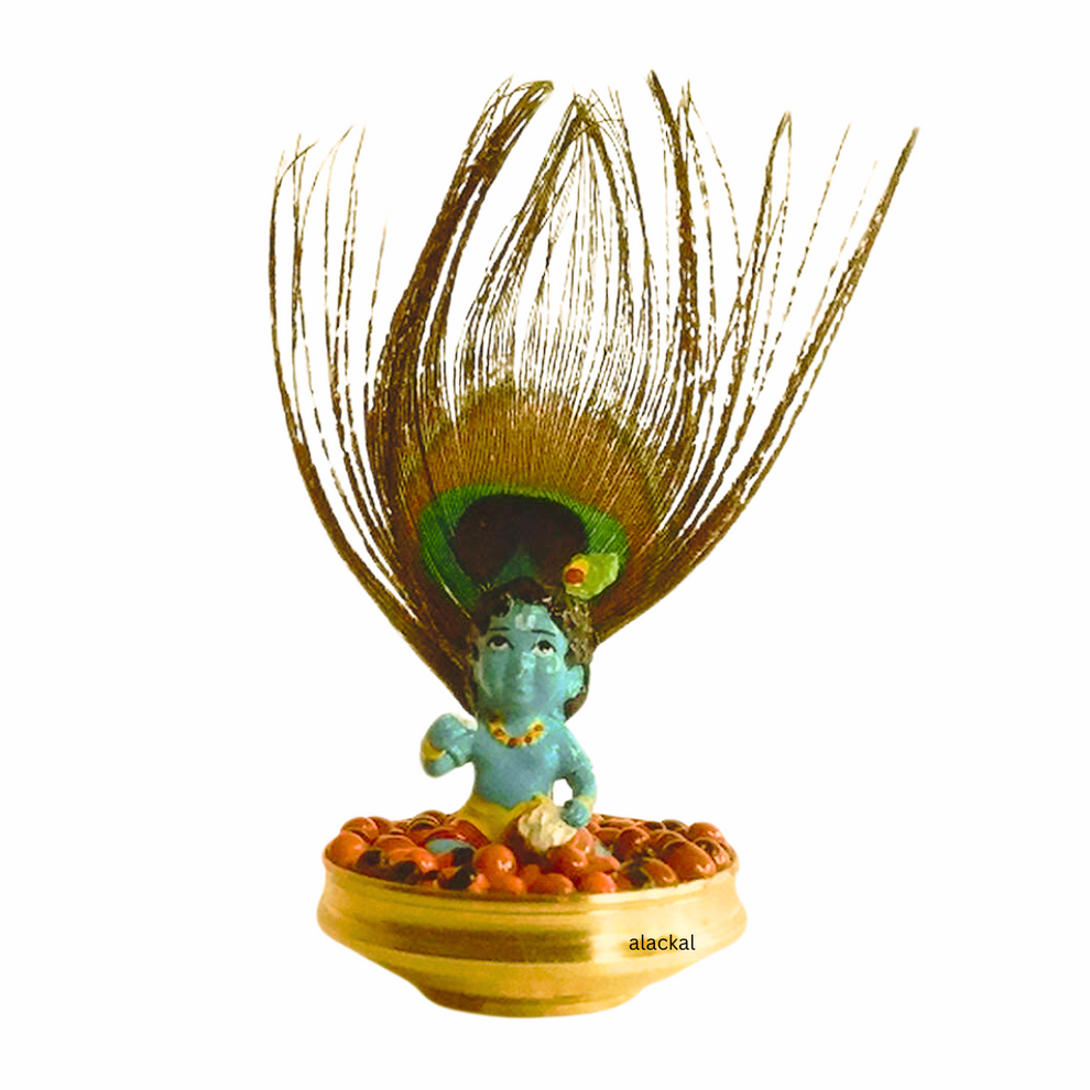 SMALL KRISHNA WITH URULI, PEACOCK FEATHER AND MANJADIKURU – Alackal ...